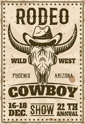 Rodeo show advertisement poster in retro style Vector Image