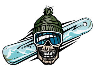 Skull hat and crossed snowboard cartoon Royalty Free Vector