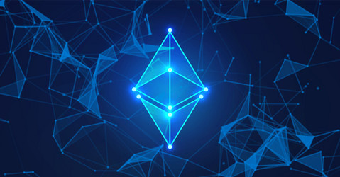 Ethereum eth cryptocurrency token symbol on dark Vector Image