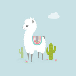 Isolated outline cartoon baby llama Royalty Free Vector