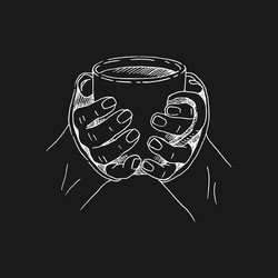 Hand drawn sketch of hands holding a cup Vector Image