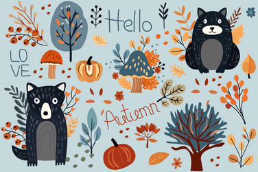 Fall collection charming forest creatures autumn Vector Image