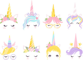 Unicorn face fairy tale pony head horn eyes ear Vector Image