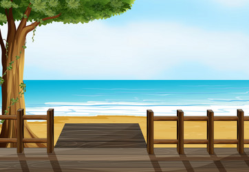 Sea beach and wooden jetty Royalty Free Vector Image