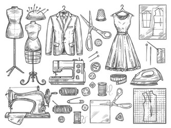 Sketch tailoring equipment Royalty Free Vector Image
