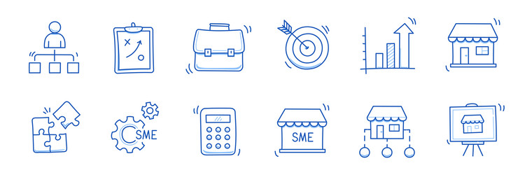 Business sme doodle icon set small medium Vector Image