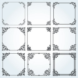 Collection of simple square frame with elements Vector Image