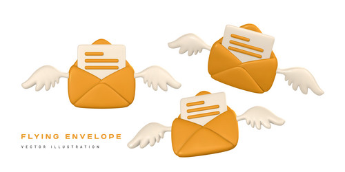 3d realistic flying mail envelope with wings Vector Image