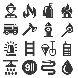 Set of designed firefighter elements coloured fire