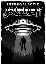 Vintage ufo poster with flying saucer Royalty Free Vector