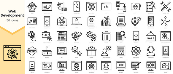Set of software development icons simple line art Vector Image