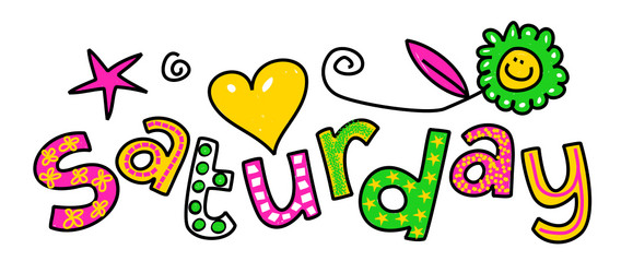 Happy saturday weekend doodle text lettering Vector Image