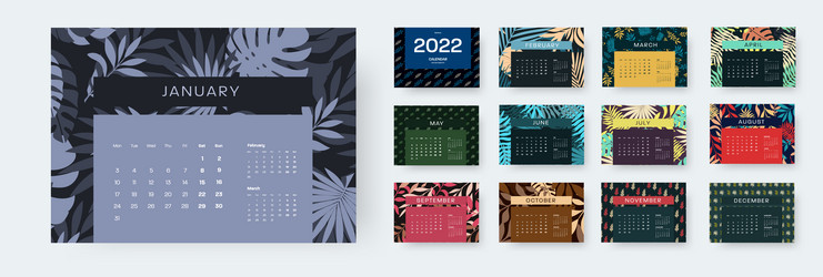 Vertical calendar template 2022 colored tropical Vector Image