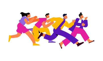 Crowd of happy people running fast group of excit Vector Image