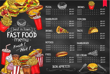 Menu price banners for fast food meals Royalty Free Vector