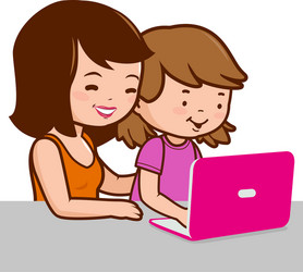 Mother and daughter on computer Royalty Free Vector Image