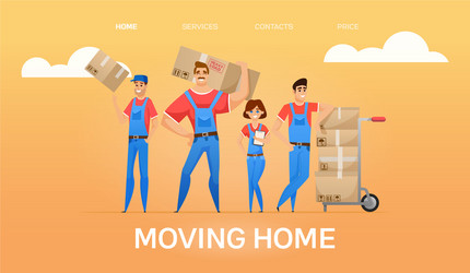 Cartoon loaders movers team with cardboard boxes Vector Image