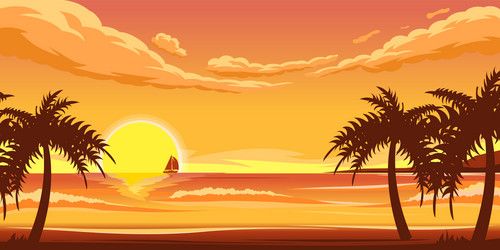 8 bit pixel art sunset beach landscape background Vector Image