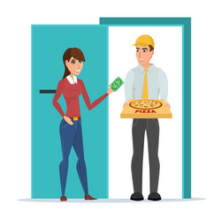 Pizza delivery boy handing box Royalty Free Vector Image