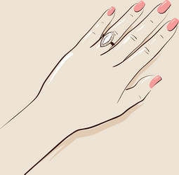 Woman hand wearing a wedding ring drawing Vector Image