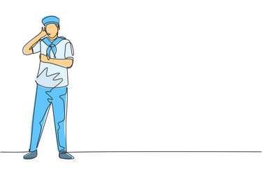 Continuous one line drawing sailor man Royalty Free Vector