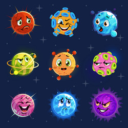 Cartoon cute planets stickers happy planet face Vector Image