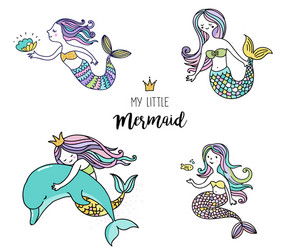 Cute little princess mermaid angel cartoon Vector Image