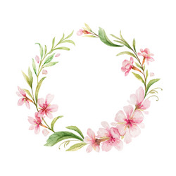 Watercolor wreath pink flowers Royalty Free Vector Image