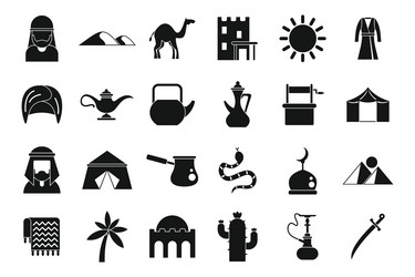 Bedouins icons set outline arab desert Royalty Free Vector