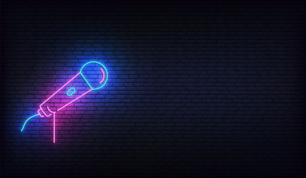 Neon microphone and border frame template Vector Image