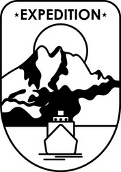 Expedition shield badge with mountains landscape Vector Image