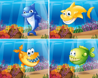 Three fish swimming in the ocean Royalty Free Vector Image