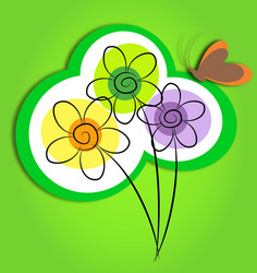 Pot with three cartoon flowers Royalty Free Vector Image