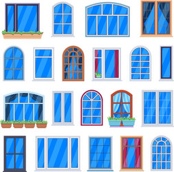 Cartoon vintage windows with stained glass Vector Image