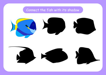 Worksheet connect fish with its shadow Royalty Free Vector