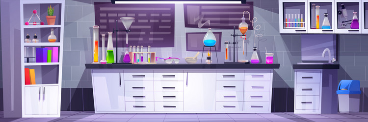 Night chemical laboratory interior Royalty Free Vector Image