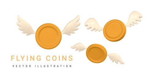 3d flying golden coin with wings isolated on a Vector Image