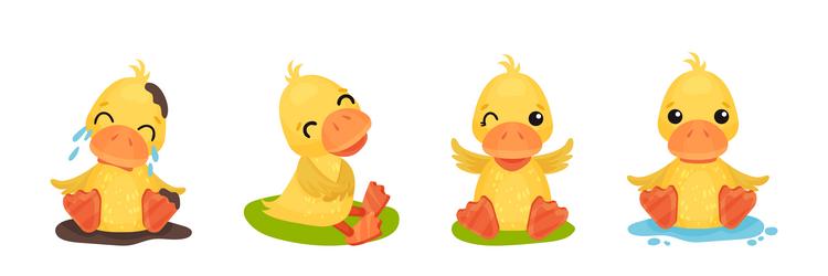 Funny yellow duckling engaged in different Vector Image