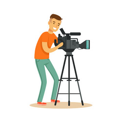 Television video operator looking through camera Vector Image
