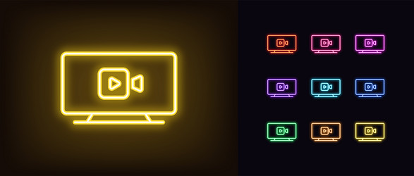 Outline neon television icon set glowing tv Vector Image
