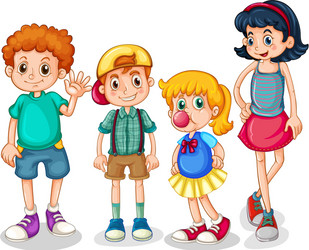 Four happy kids standing on white background Vector Image