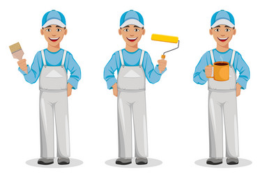 Painter man decorator cartoon character Royalty Free Vector