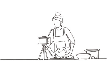 Continuous one line drawing food blogger chef Vector Image