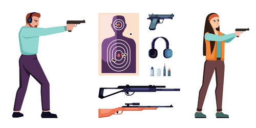 Shooting gallery background people gun Royalty Free Vector