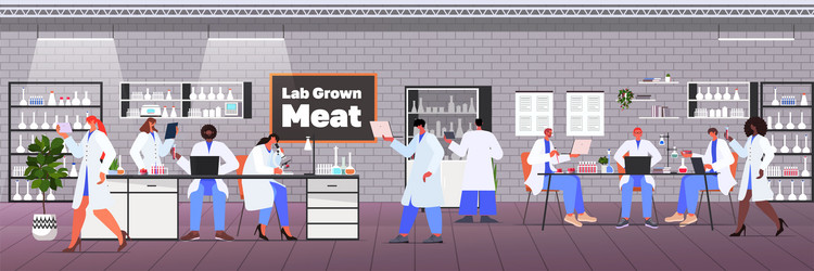 Cultured raw meat with microscope laboratory Vector Image Cultured raw meat with microscope laboratory Vector Image