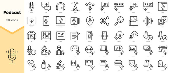 Set of podcast icons simple line art style Vector Image