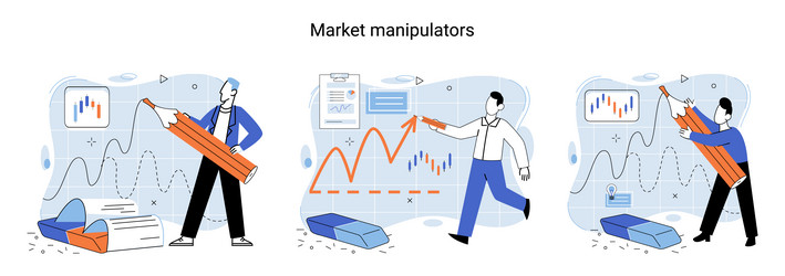 Stock market manipulation characters analyzing Vector Image