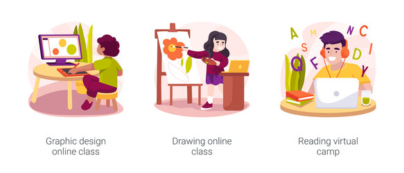 Virtual camps for schoolgraders isolated cartoon Vector Image