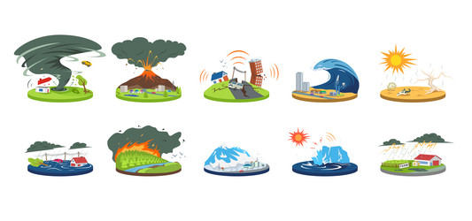 Natural disasters cartoon set extreme weather Vector Image