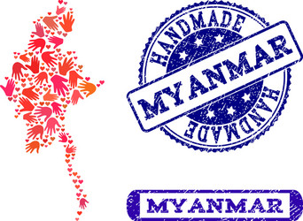 Mosaic map of myanmar and textured stamps collage Vector Image